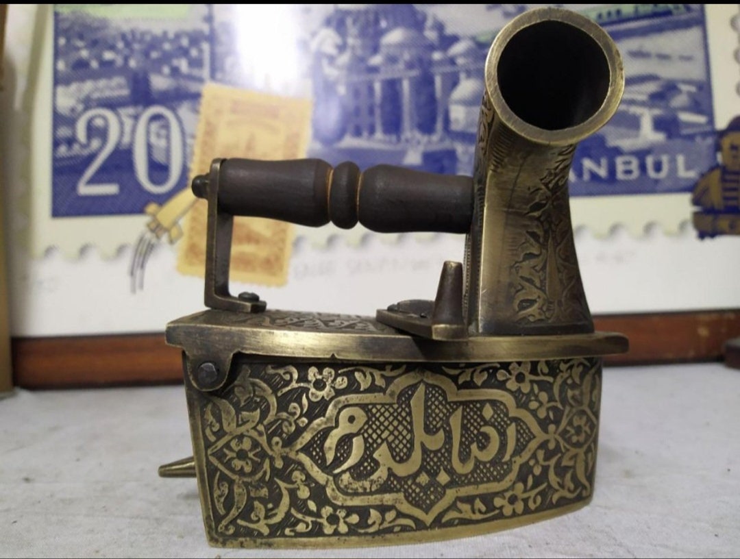 Brass Clothes Iron: Rare Vintage Charcoal Iron With Wooden Handle - Etsy UK