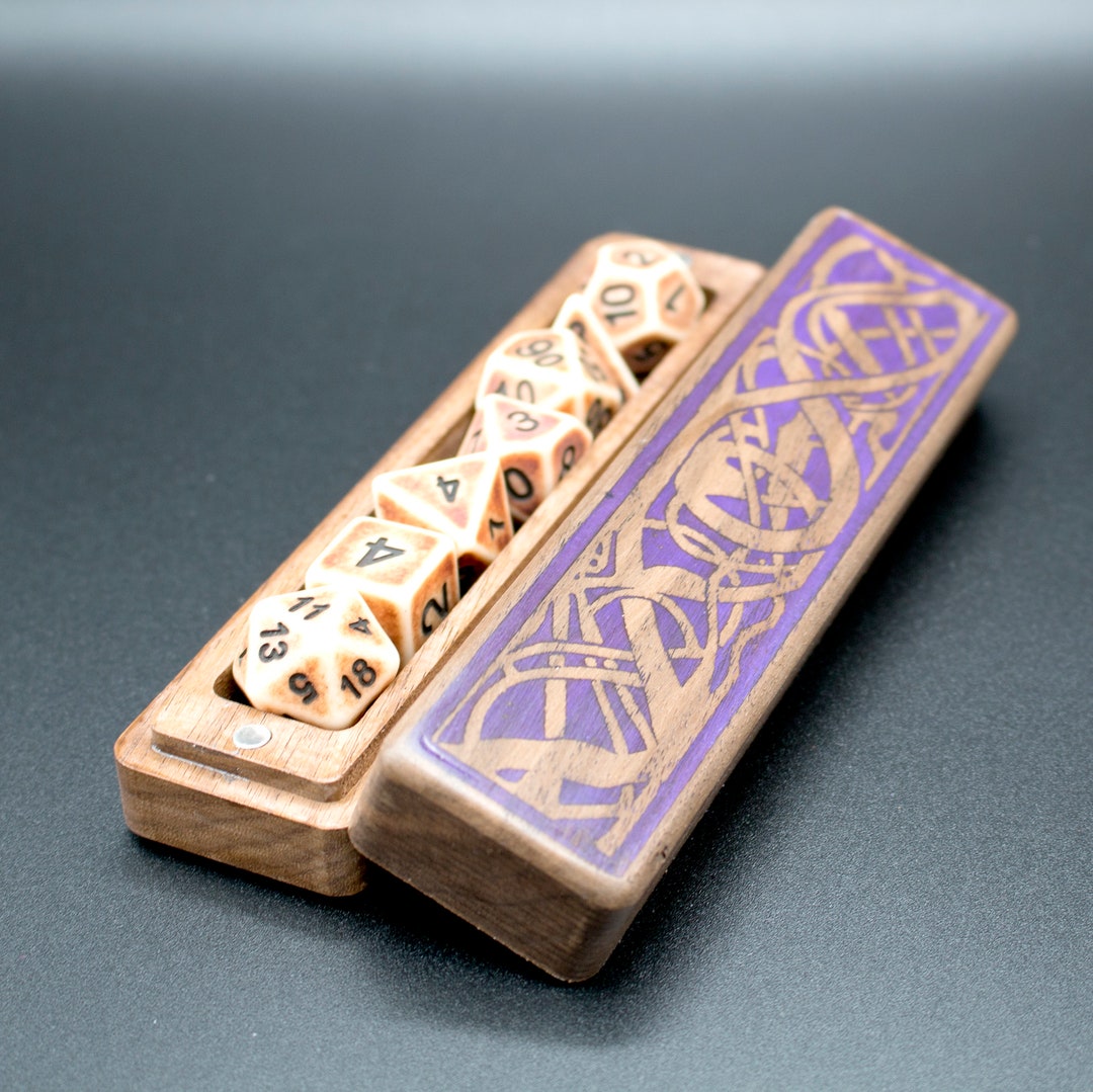 Walnut Norse Viking Dice Box and Dice Set, D&D, Dice Sleeve, Dungeon ...