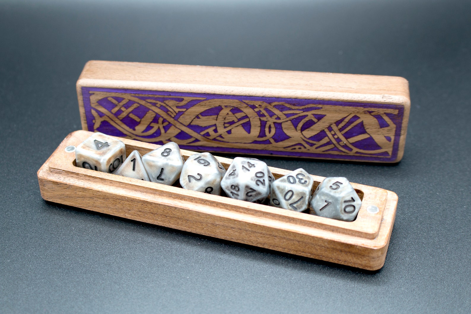 Walnut Norse Viking Dice Box and Dice Set D&D Dice Sleeve - Etsy