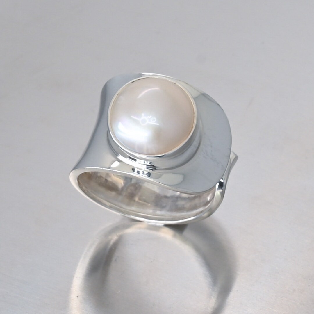 Adjustable Mabe Pearl Ring, Available in Blue or White Pearls, Sterling ...