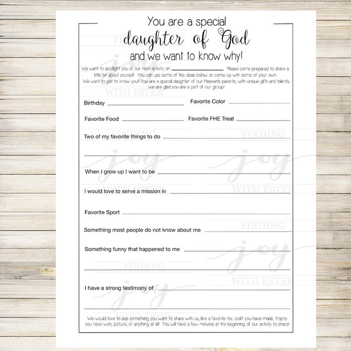 Primary Spotlight Printable, Girls Spotlight Printable, Primary ...