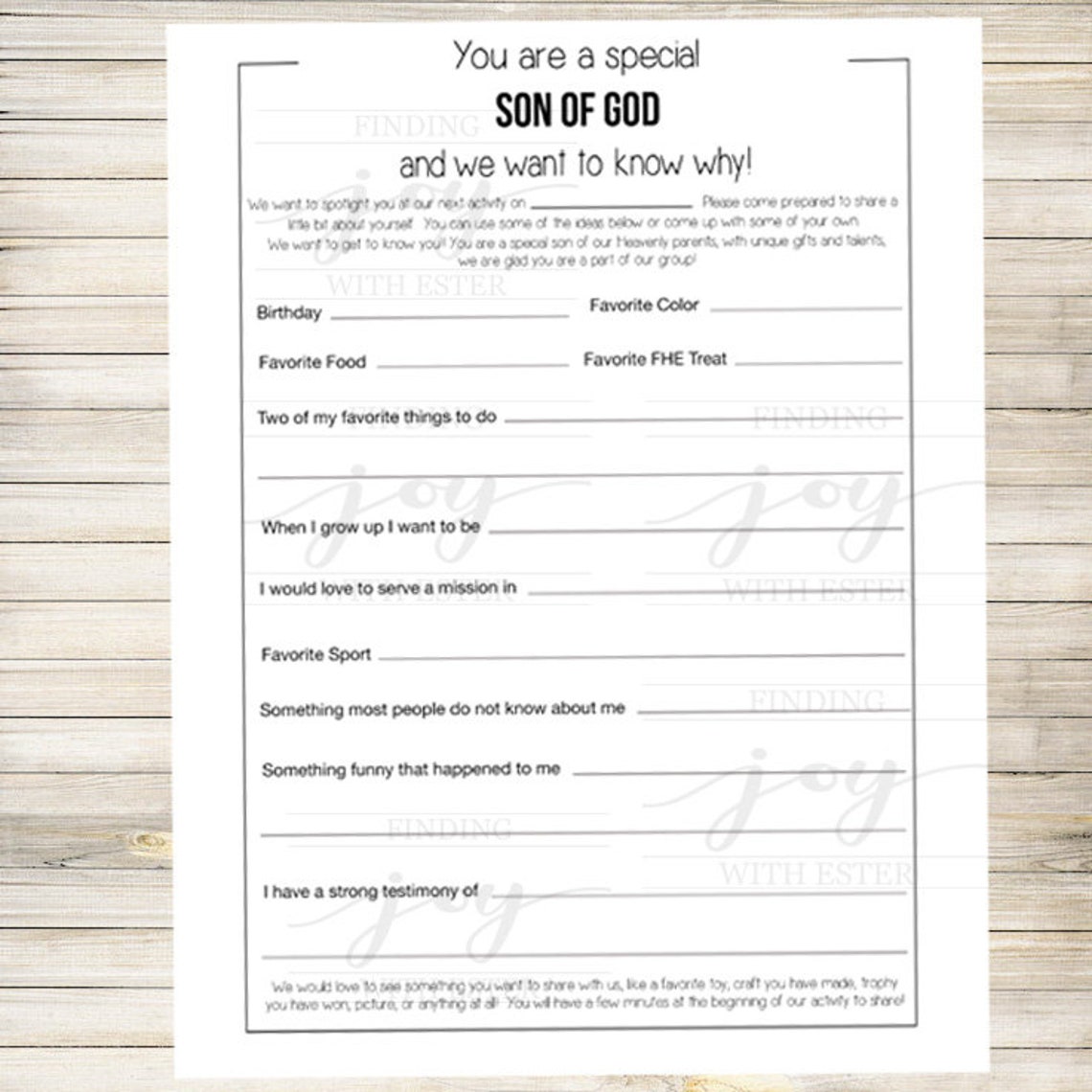 Primary Spotlight Printable, Boys Spotlight Printable, Primary Activity ...