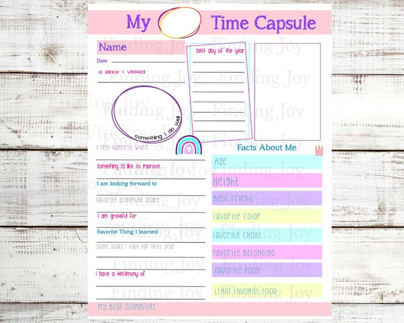 All About Me Questionnaire, Time Capsule Questionnaire, Kids ...