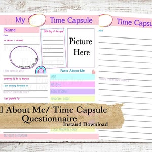 All About Me Questionnaire, Time Capsule Questionnaire, Kids ...