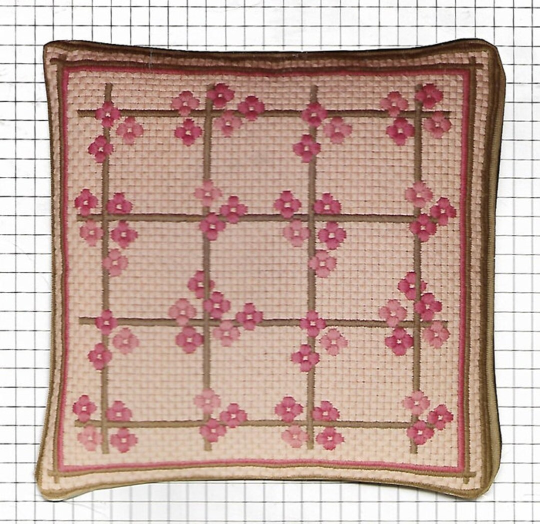 Counted Needlepoint Kit - FLOWER TRELLIS Cushion - 14ct. Mono Canvas ...