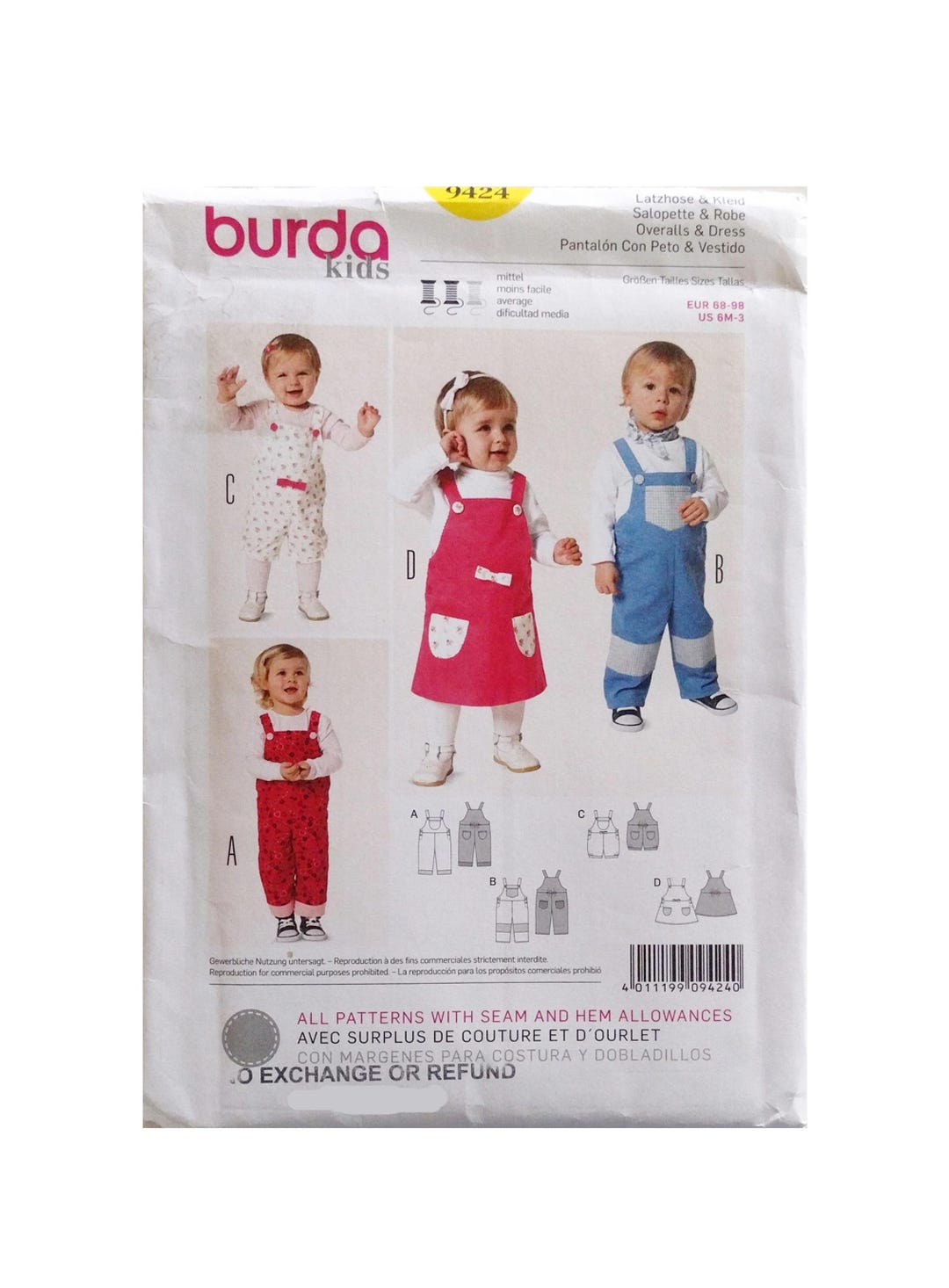 Burda SEWING PATTERN for Baby Overalls & Dress, Sizes 6M to 3, Uncut ...