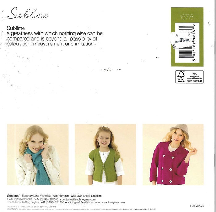 SUBLIME Knitting Pattern Book, 13 Designs for Women & Girls Using DK ...