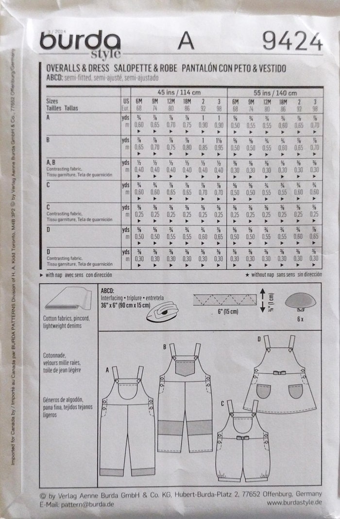 Burda SEWING PATTERN for Baby Overalls & Dress Sizes 6M to 3 - Etsy