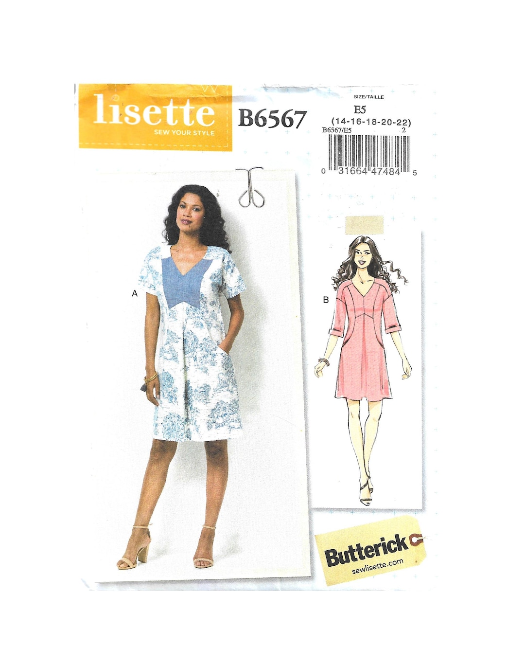 Butterick SEWING PATTERN #6567 by Lisette for Misses Dress With Front Pleat, Pockets, Sleeve ...