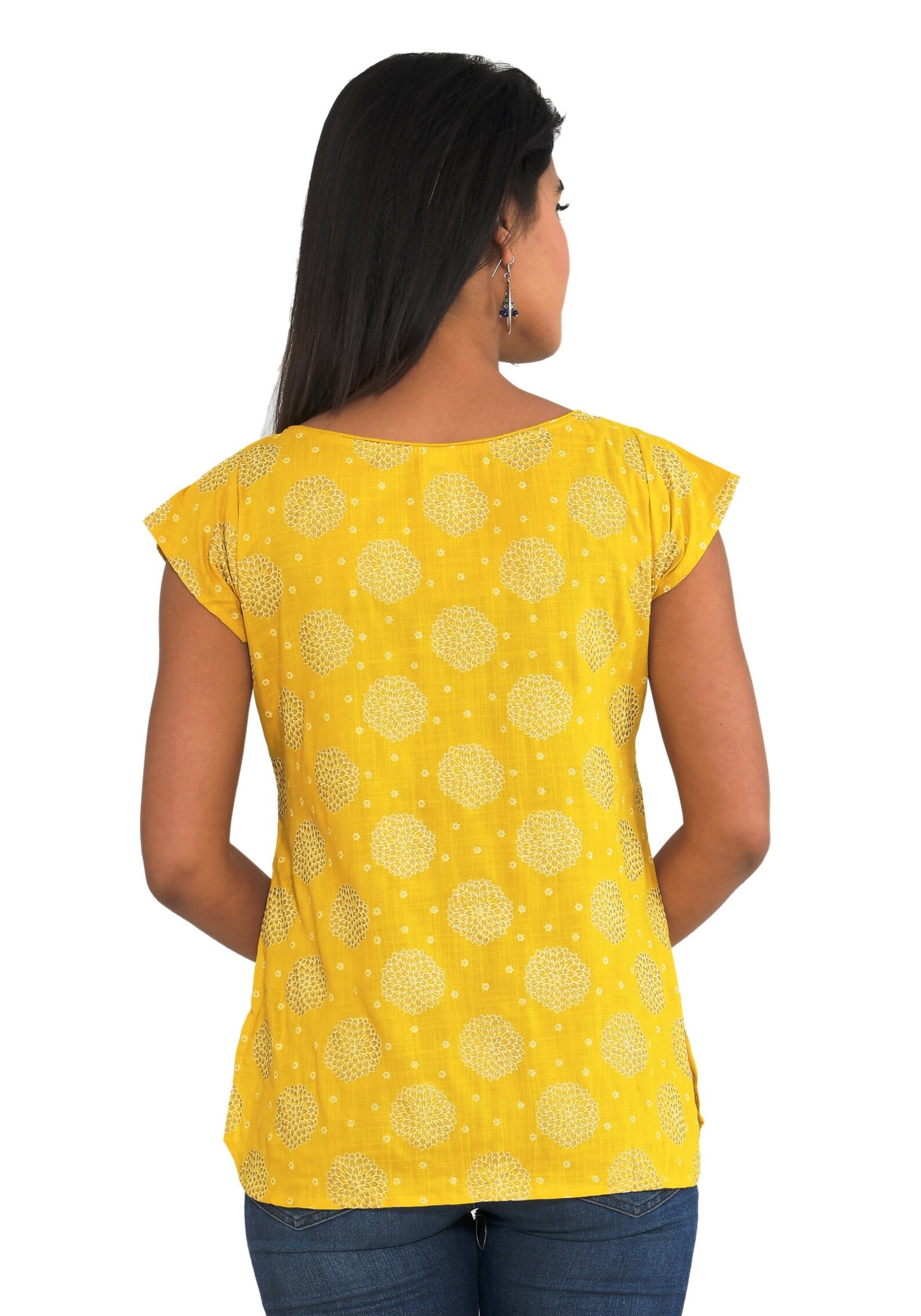 Rayon Lemon Yellow Cotton Top With Golden Print/ Office Wear/ Casual ...