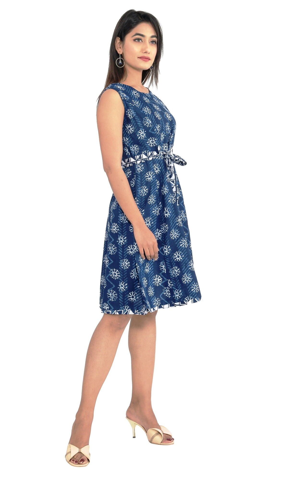Smart Floral Print Indigo Blue Cotton Dress. - Etsy
