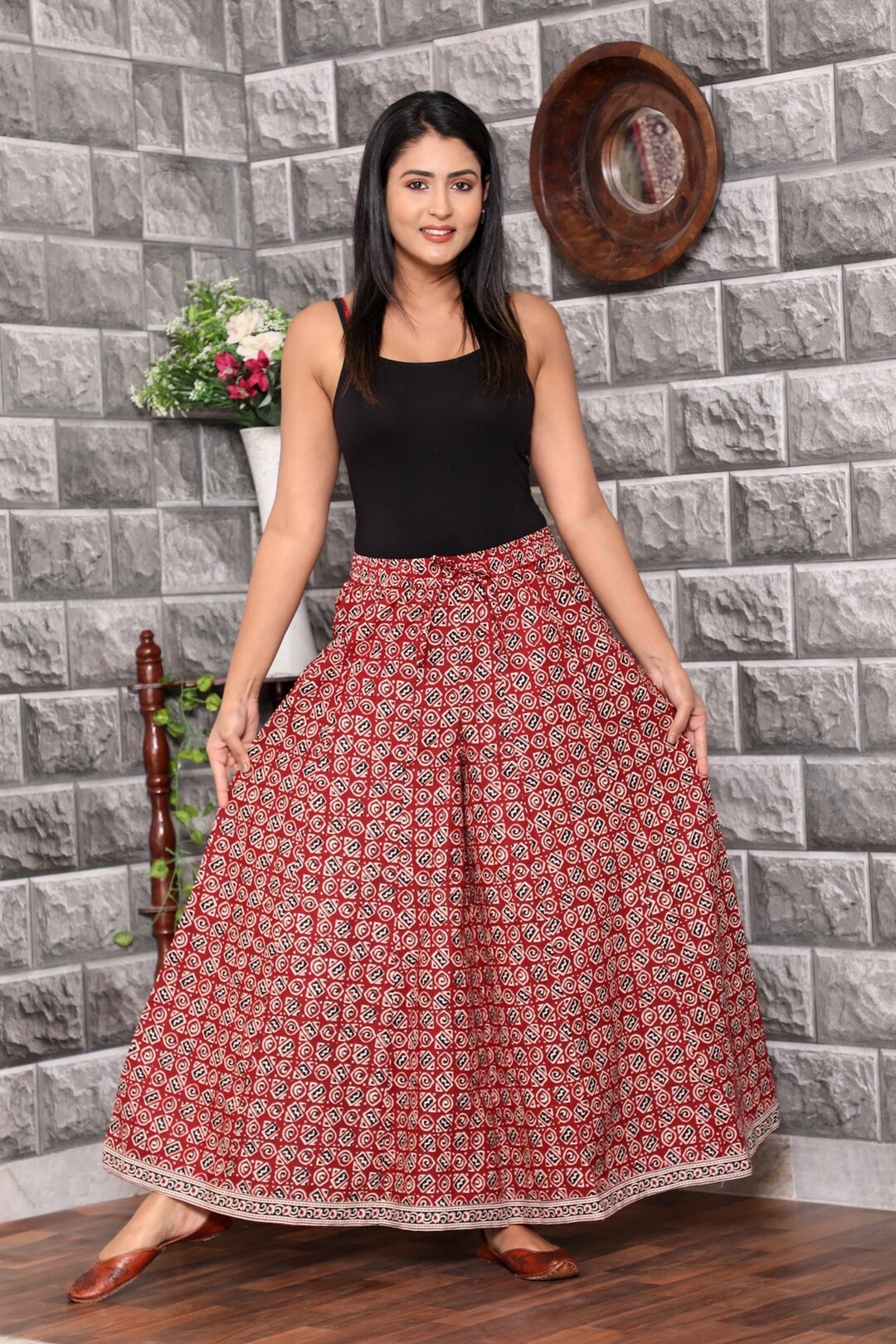 Smart Ethnic Cotton Printed Palazzo/ Indian Pant/ Floral Print/ Flared ...