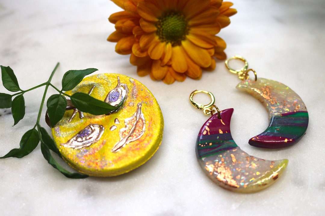 Retro Moons: Crescent Polymer Clay Earrings - Etsy