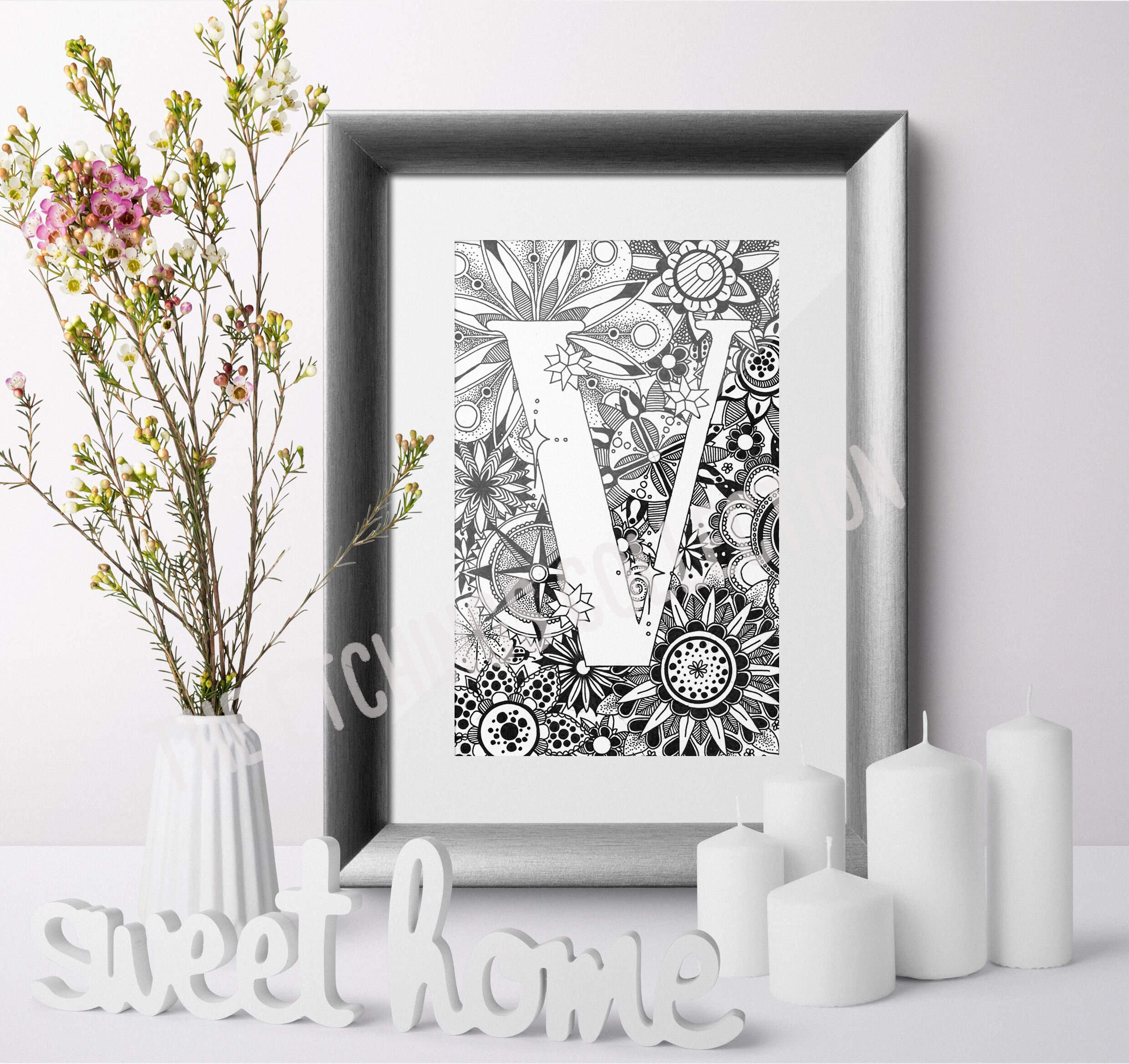 Personalised Letter Art Monogram Letter Hand Drawn Initial - Etsy