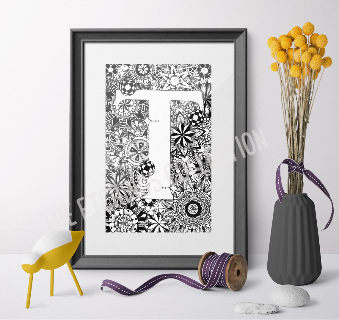 Kids Name Art Letter T Initial Monogram Letter T Alphabet - Etsy