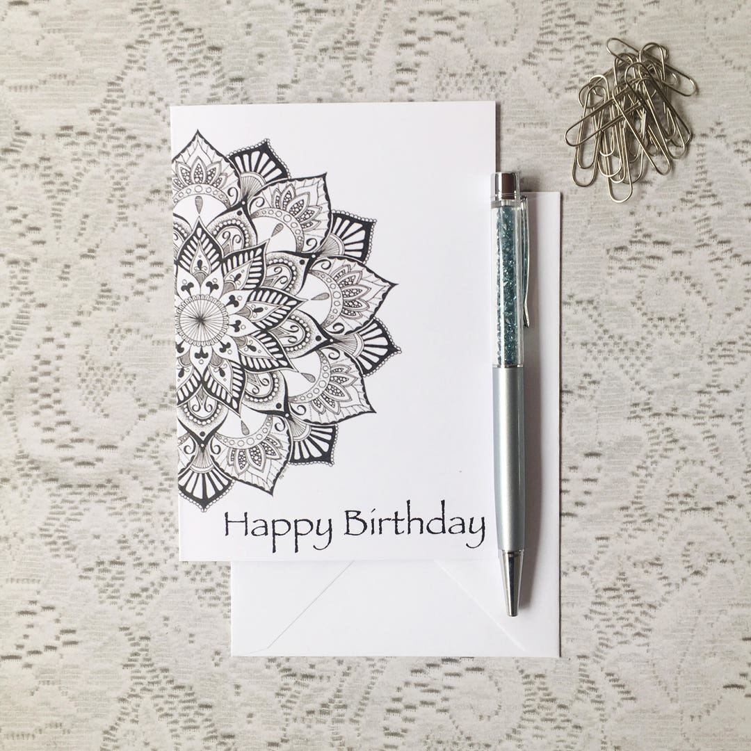 Happy Birthday Cards, Birthday Greeting Cards, Zentangle Greeting Cards ...