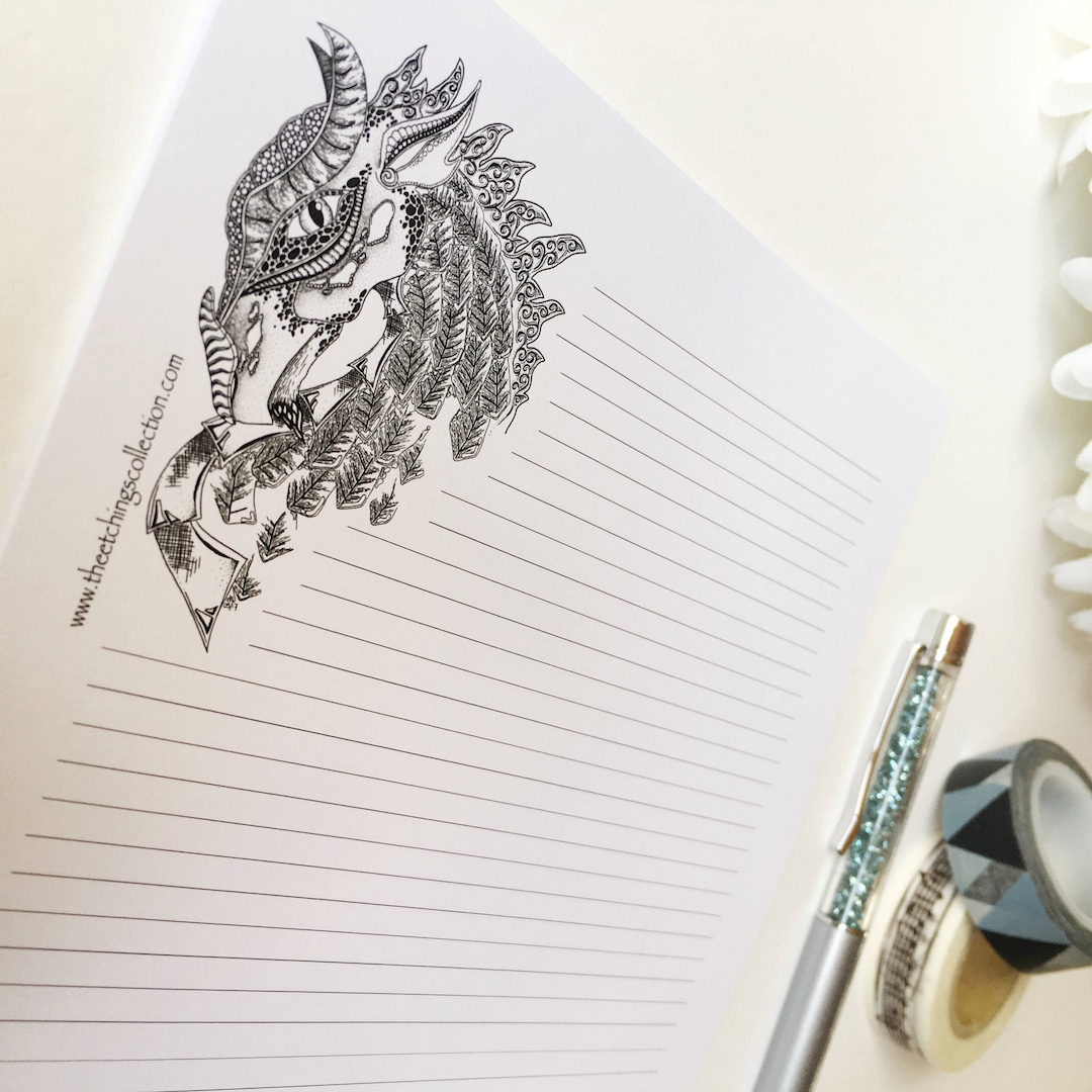 A5 Stationery Set, Dragon Stationery, Hand Drawn Stationery, Writing ...