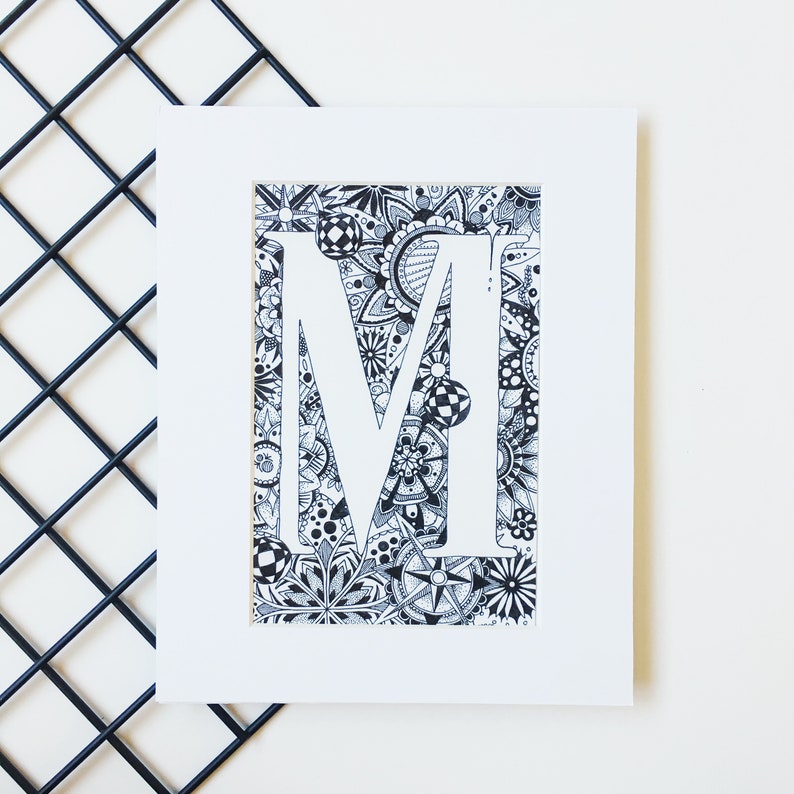 Letter M, Alphabet Wall Art, Zentangle Initial, Letter Art, Wall ...