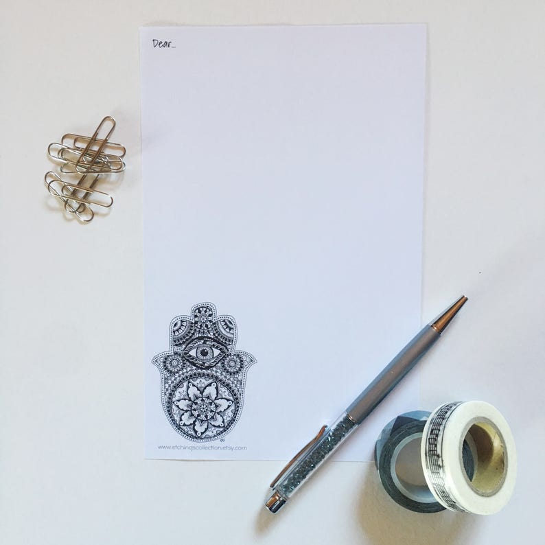 A5 Letter Writing Paper, Hamsa Hand Stationery, Hand Drawn Stationery ...