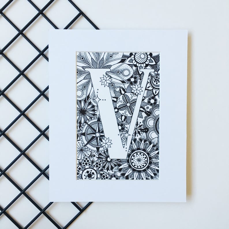 Personalised Letter Art Monogram Letter Hand Drawn Initial - Etsy