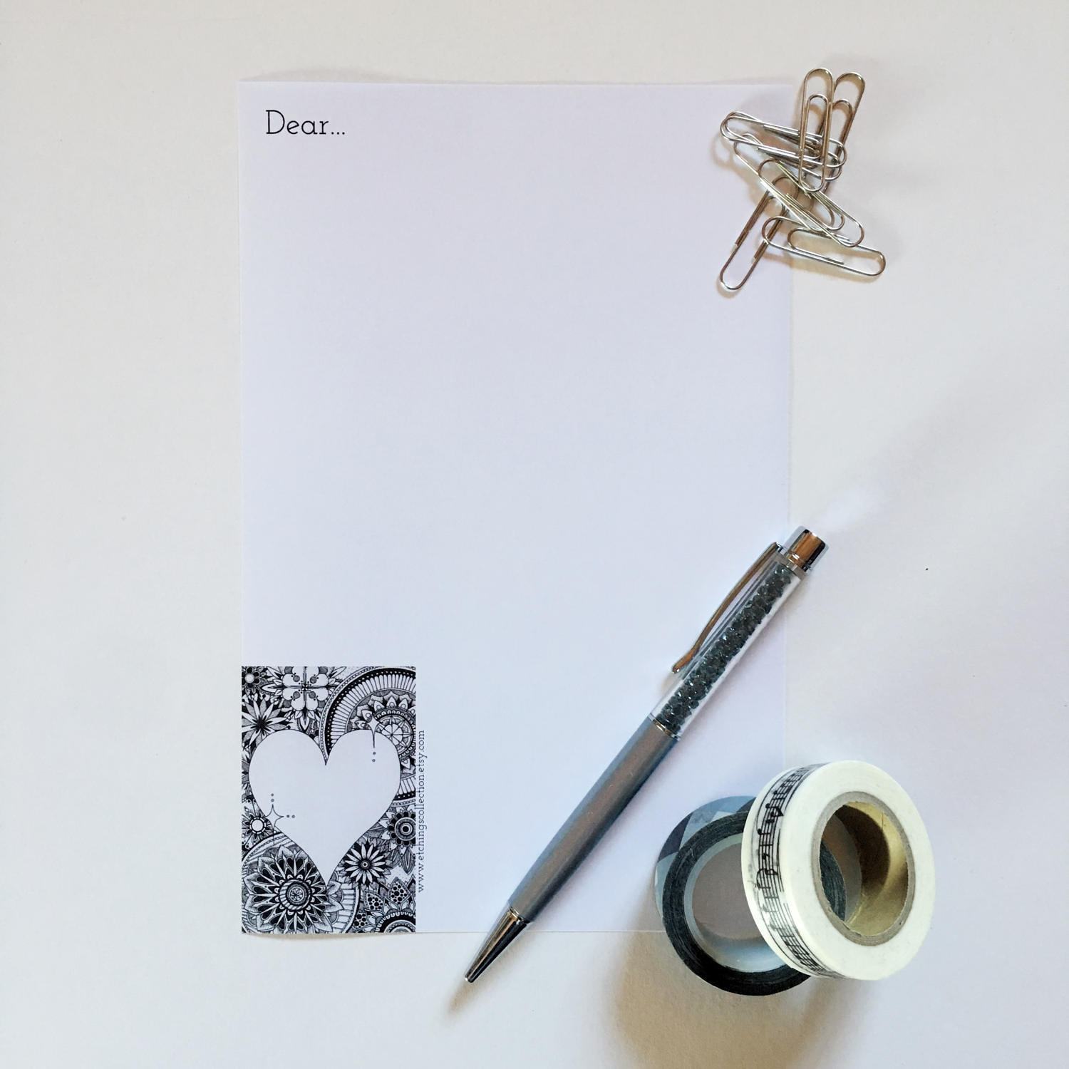 Love Heart Writing Set Love Heart Stationary Set Love Letter - Etsy