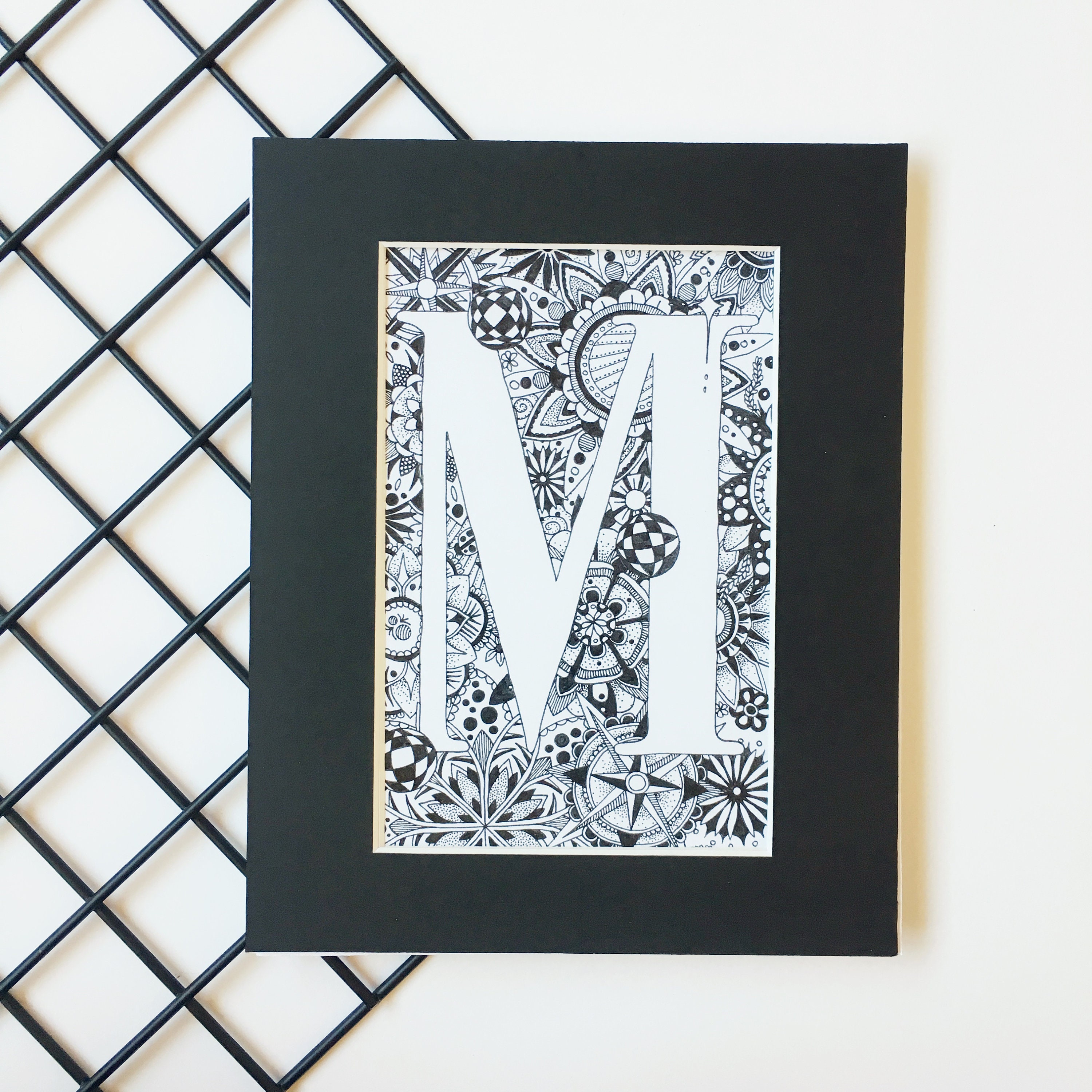Letter M, Alphabet Wall Art, Zentangle Initial, Letter Art, Wall ...