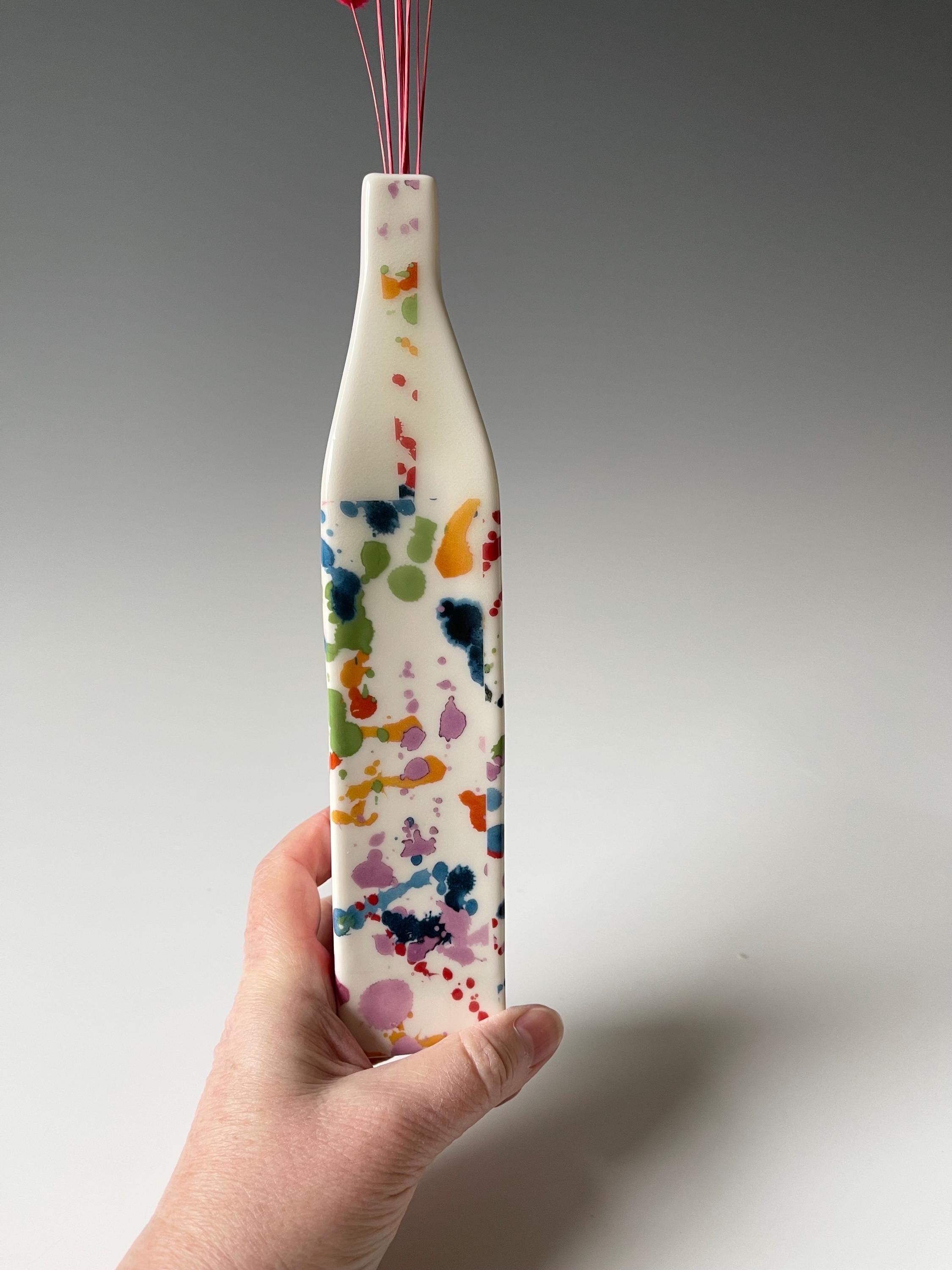 Handmade Porcelain Bottle Vase, Colorful Ink Decal Art - Etsy