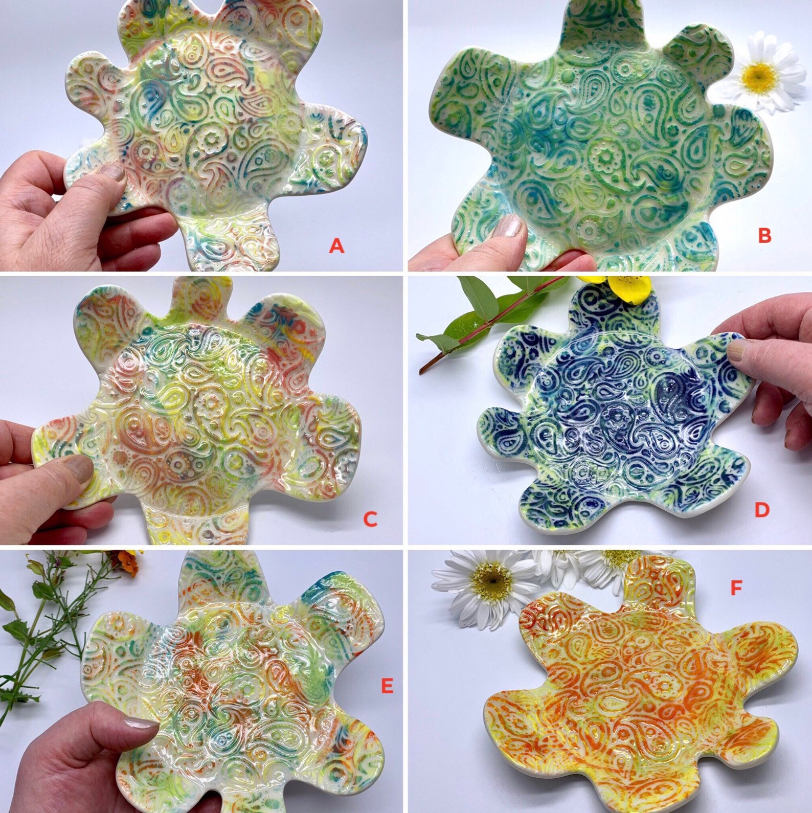 Funky Paisley Flower Plate Paisley Plate Porcelain Flower - Etsy