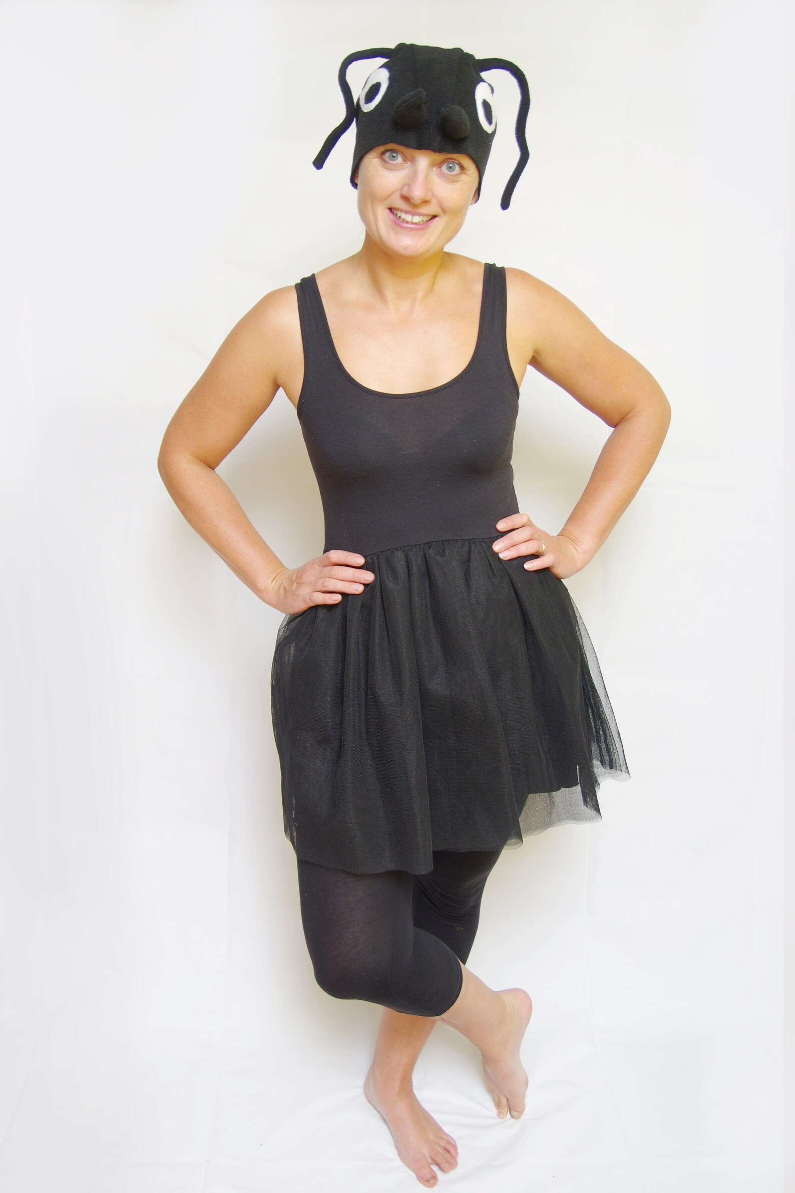 Black Ant Costume for Halloween, 2 Pieces: Adult Dress and Fleece Hat ...