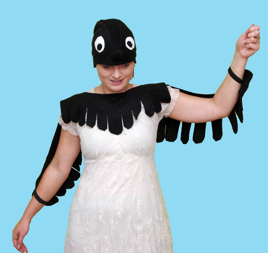 Adult Halloween Costume, Adult Black Bird Costume, Headpiece and Wings ...