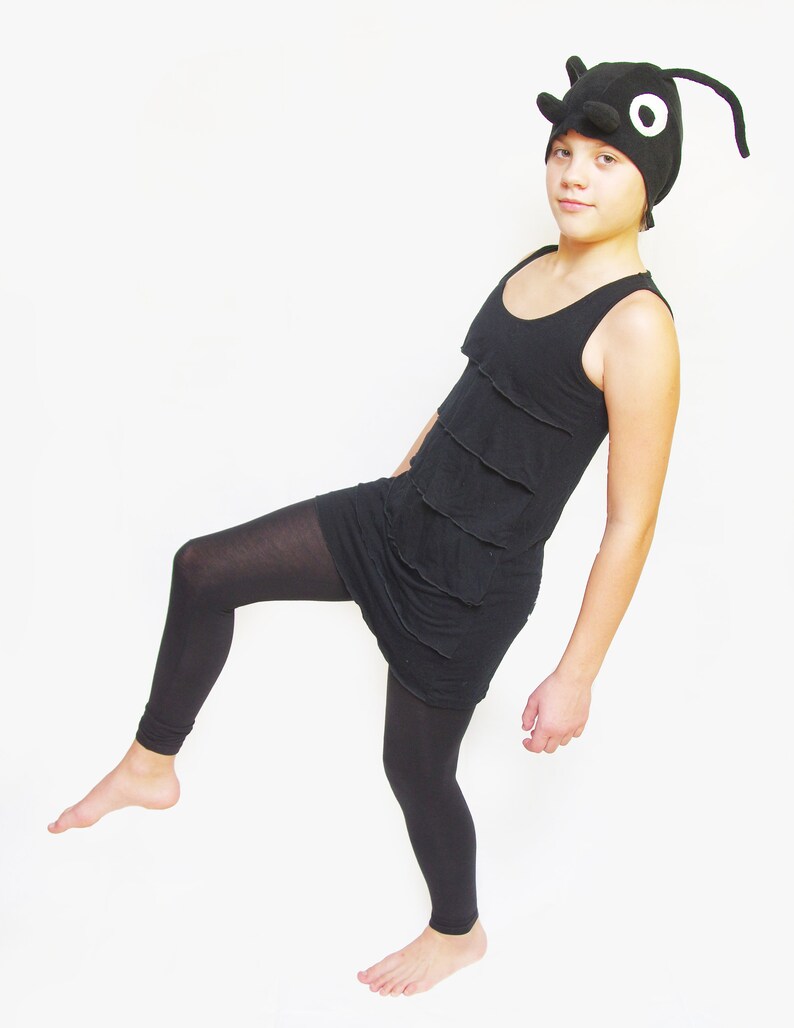 Ant Costume for Halloween, 2 Pieces: Black Dress and Fleece Hat ...