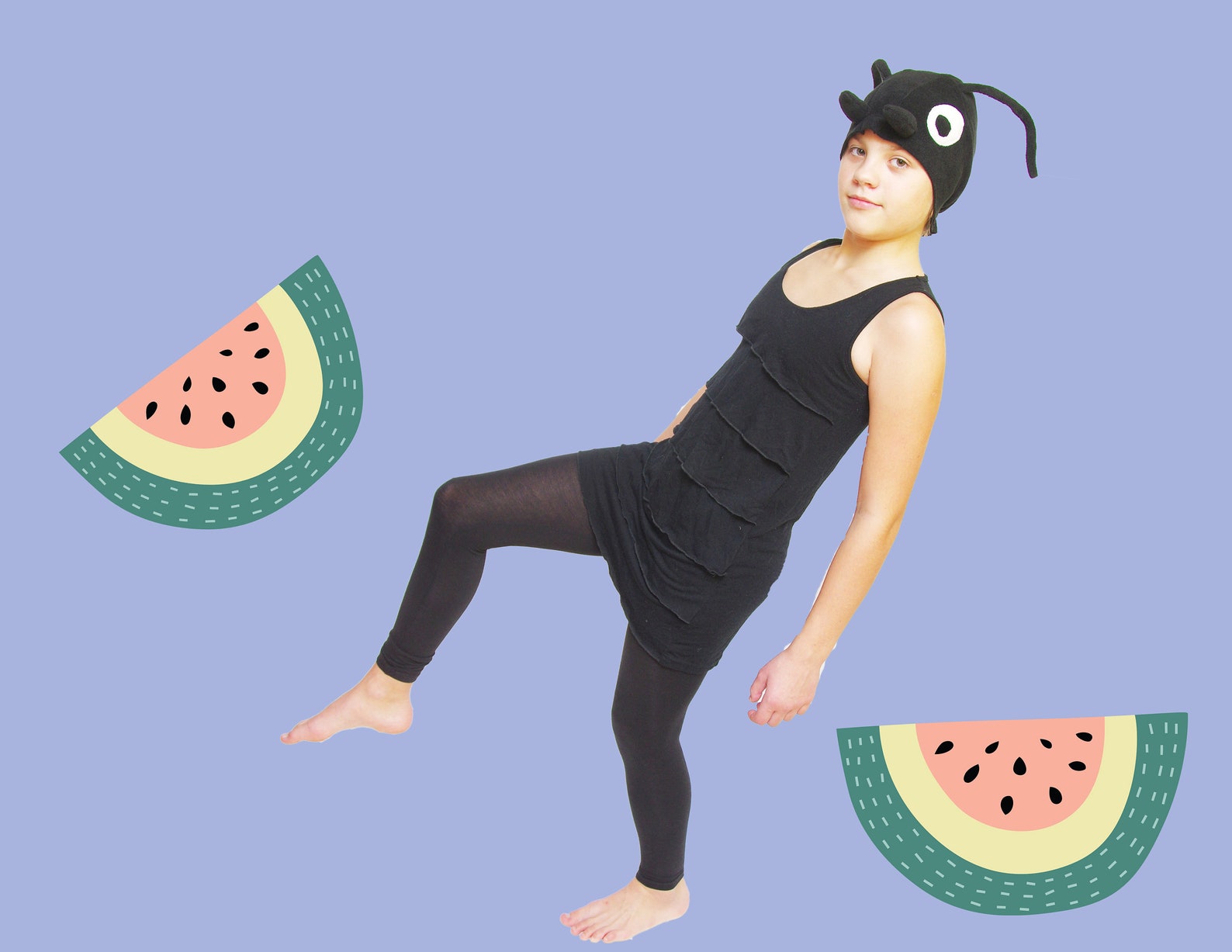 Ant Costume for Halloween, 2 Pieces: Black Dress and Fleece Hat ...