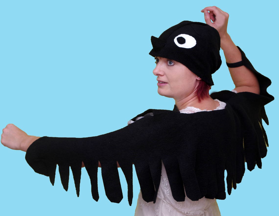 Adult Halloween Costume, Adult Black Bird Costume, Headpiece and Wings ...