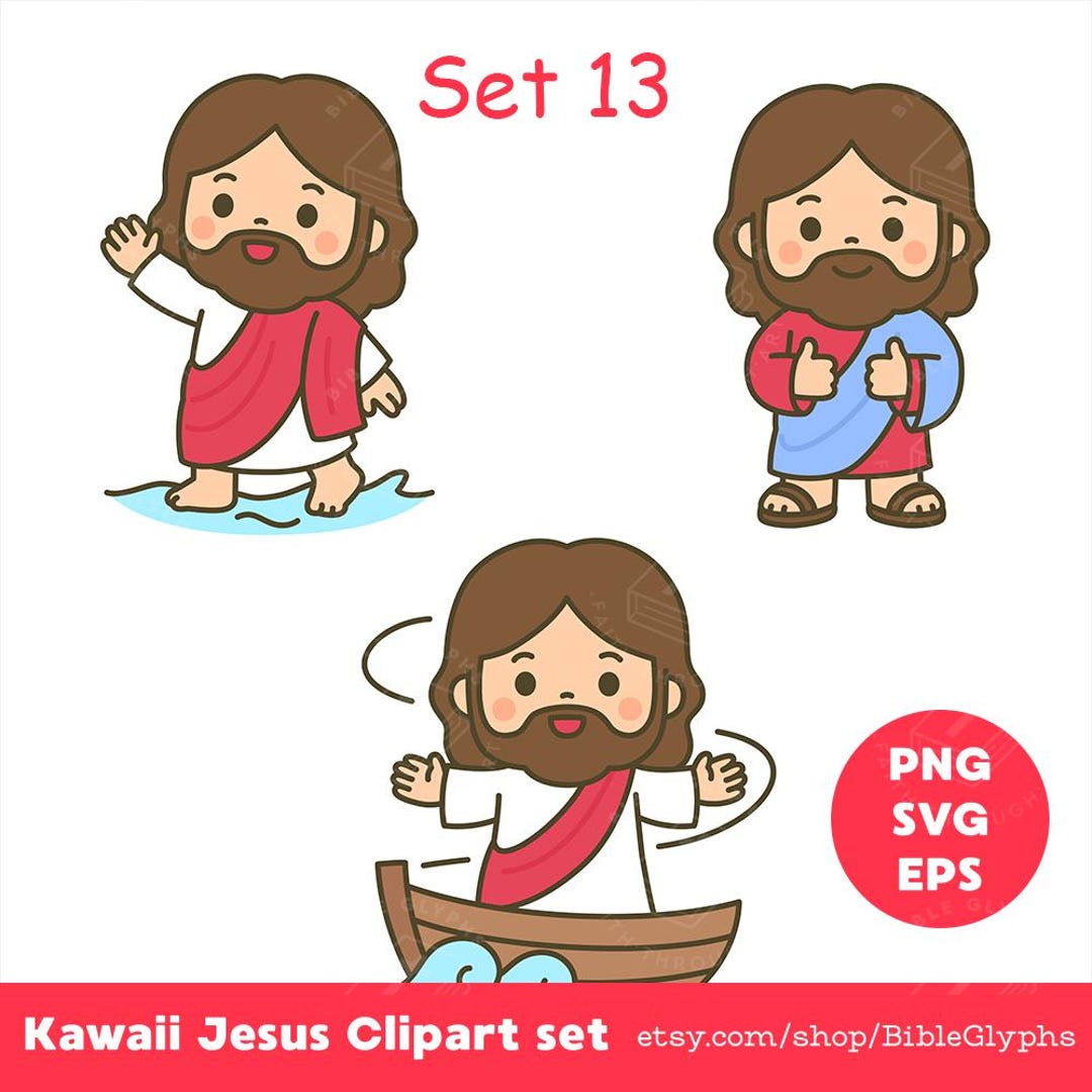 Kawaii Jesus Clipart Sticker PNG SVG EPS – Walking on Water, Thumbs Up ...