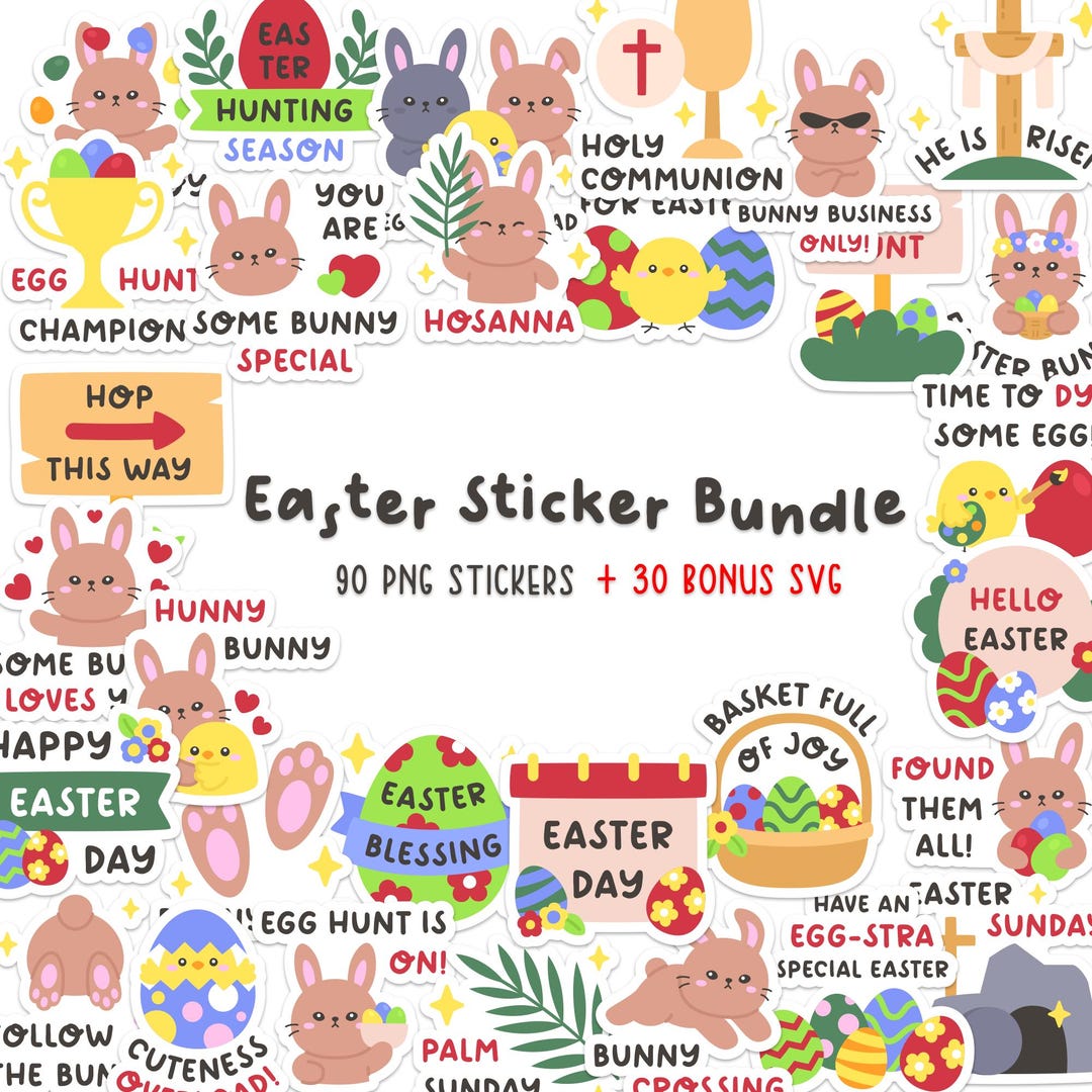 Easter Sticker Bundle|religious, Egg Hunt, Quotes, Easter Greetings for ...