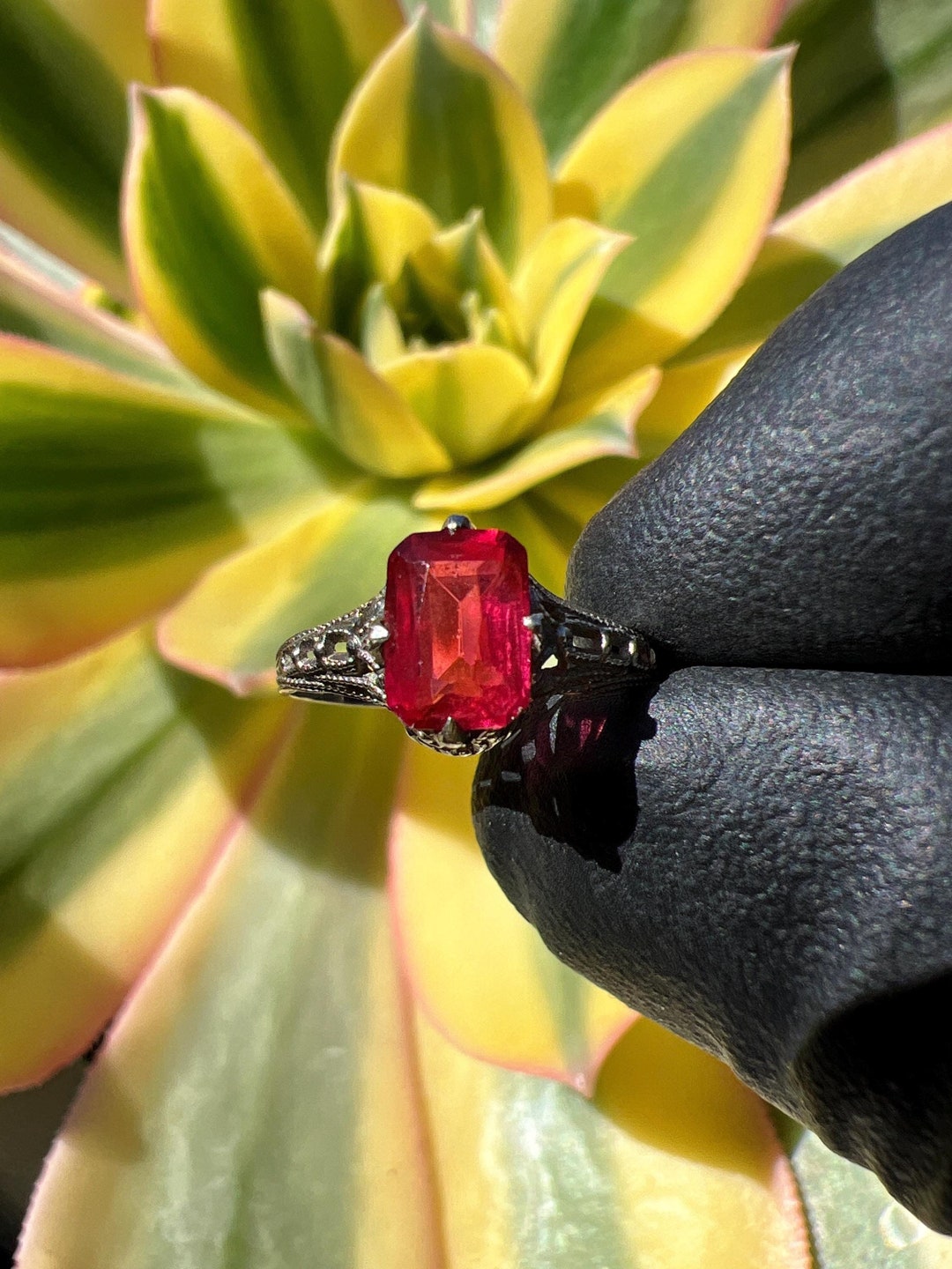 Vintage 1940's Ostby & Barton 10k White Gold Art Deco Filigree Ruby ...