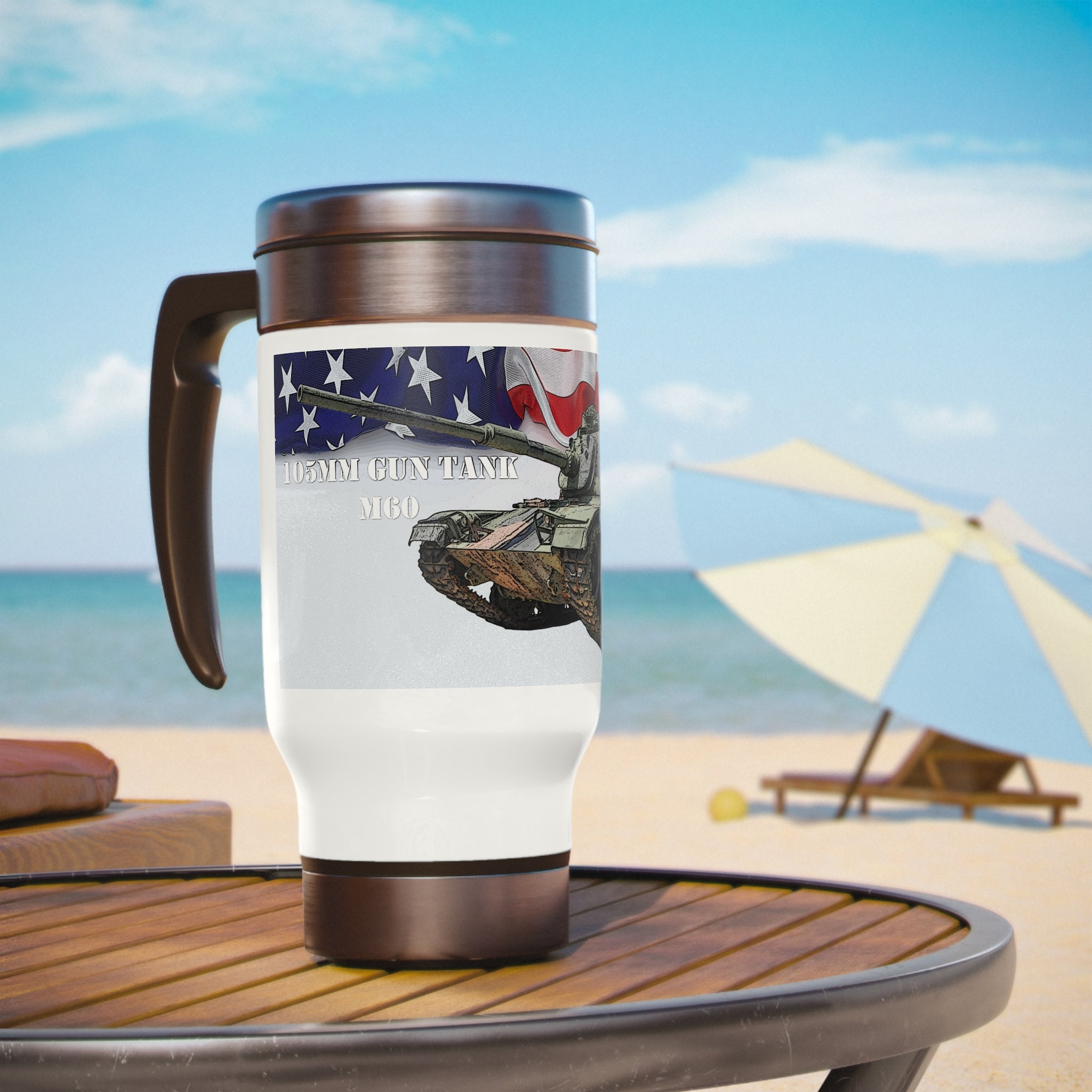 105mm Gun Tank M60 on American Flag Stainless Steel Travel Mug With ...