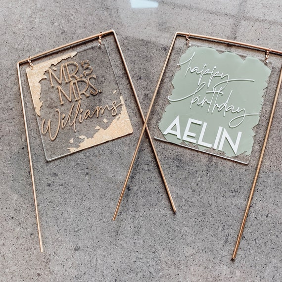 Acrylic Rectangle Cake Topper Gold Foiled and Gold Hardware - Etsy
