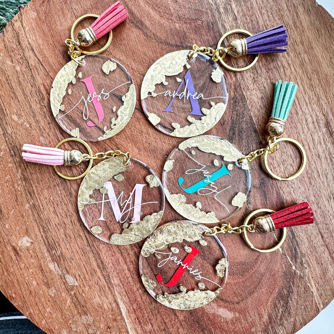 Personalized Acrylic Keychain With Gold Foil. Name and Initial Keychains. Custom Monogram ...