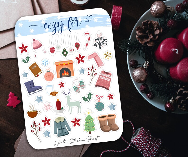 Winter/cozy Theme Sticker Sheet for Planner and Bullet - Etsy