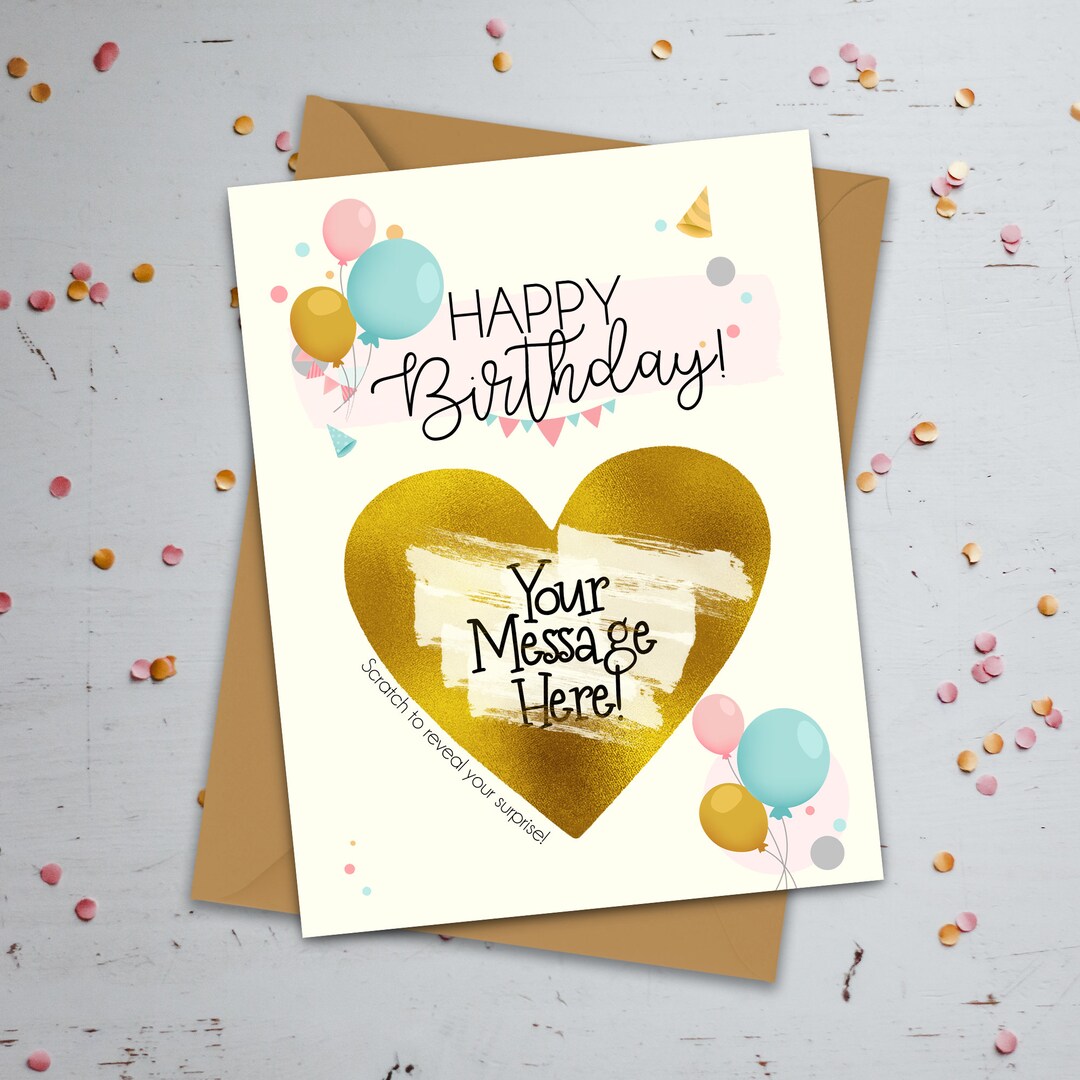 Custom Happy Birthday Scratch off Card Cute Surprise Personalized and ...