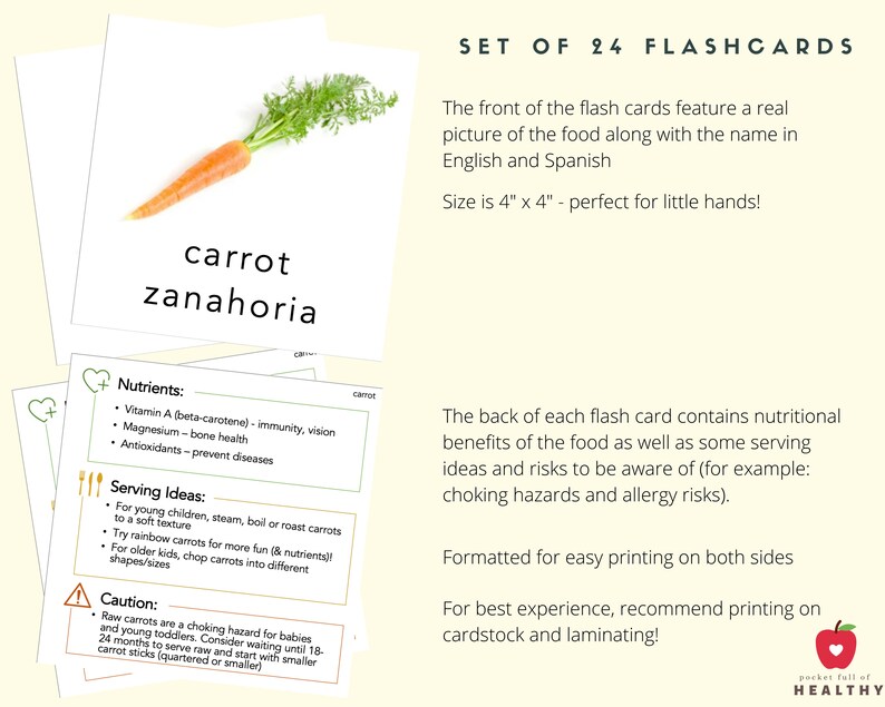 Healthy Food Flashcards | Digital Download PDF Printable | English ...