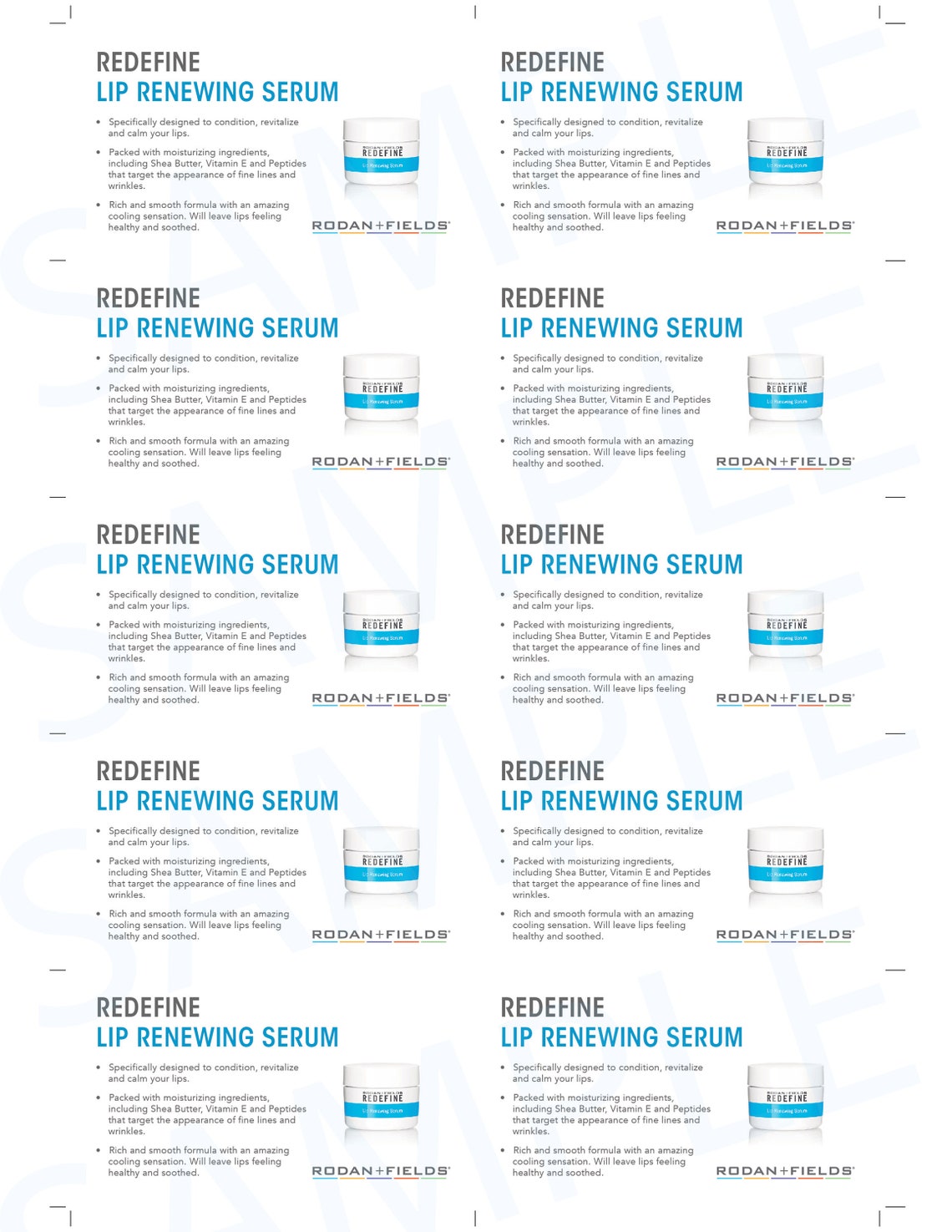 Rodan and Fields Redefine Lip Renewing Serum Cards for R+F Consultants ...