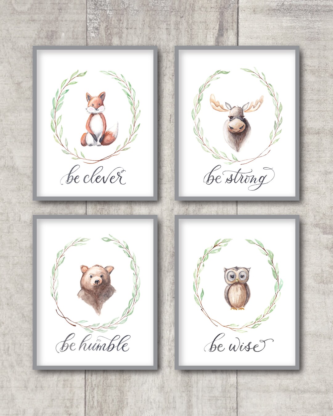 Woodland Animals, Greenery, Sayings, Nursery Prints, Watercolour, Set ...