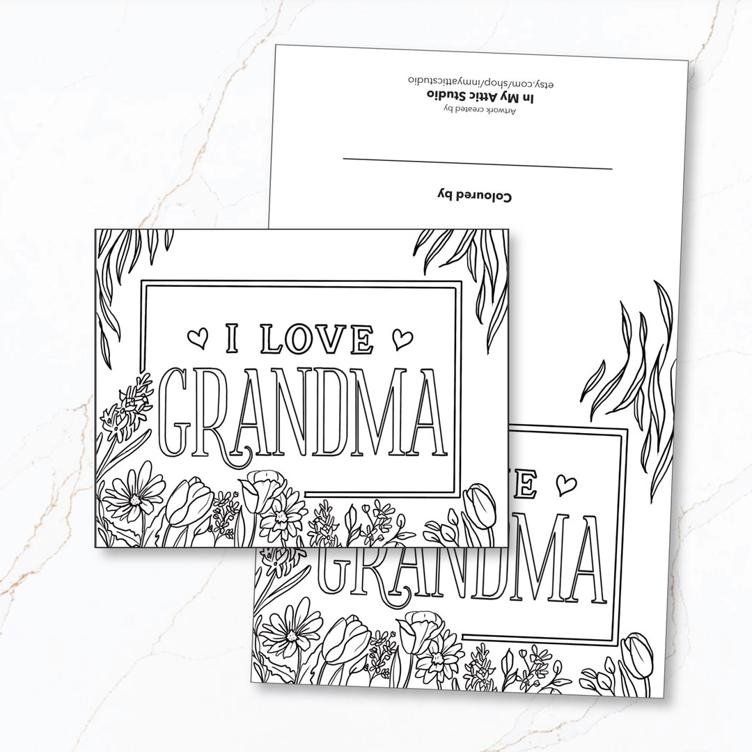 I Love Grandma Colouring Card Mother's Day Gift Line Drawing - Etsy