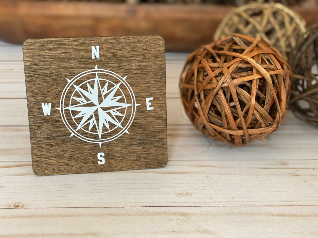 Compass Wood Coasters, Set of 4 - Etsy