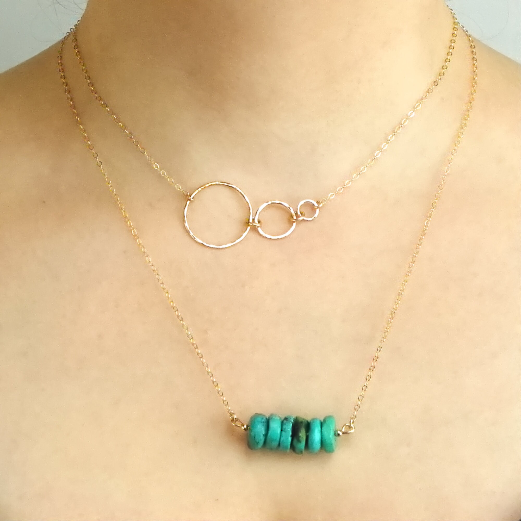3 Ring Necklace Triple Circle Necklace Gold or Silver Hammered Circle ...