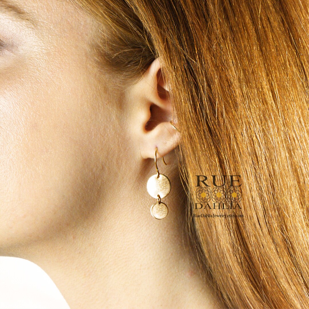 Circle Disc Earrings Gold, Silver or Rose Gold, Double Disc Dangle ...