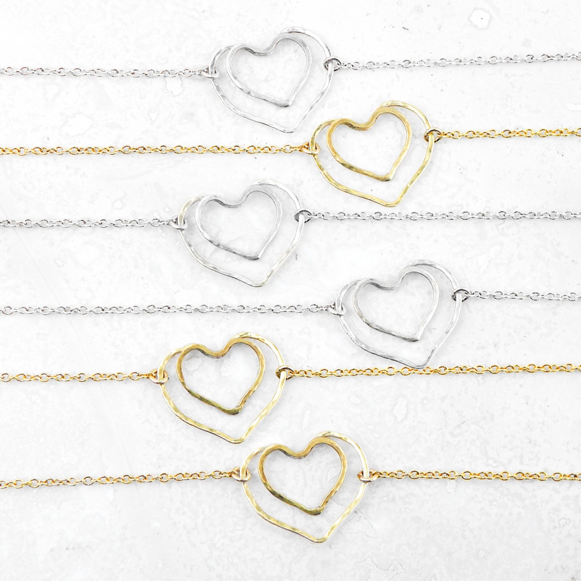 Double Heart Bracelet Open Heart Bracelet Layered Bracelet Heart ...