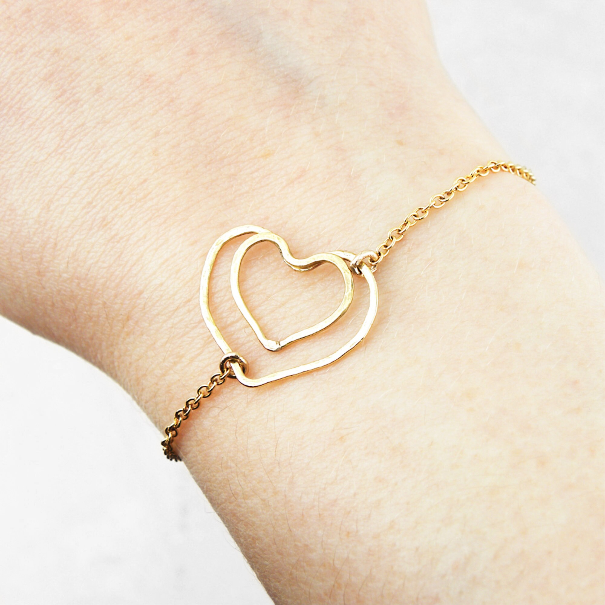 Double Heart Bracelet Open Heart Bracelet Layered Bracelet Heart ...